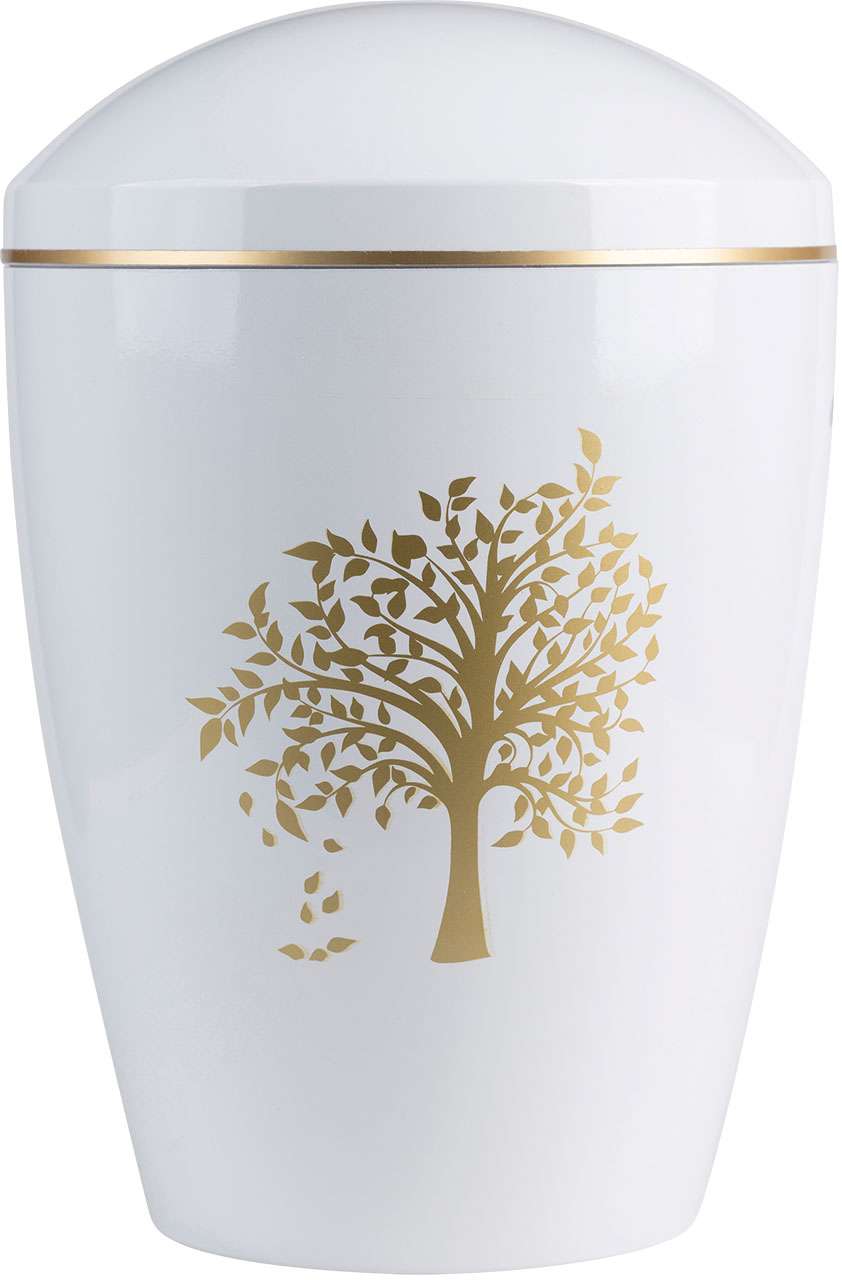 Bio-Tec³-Urne "Lebensbaum" weiß-glänzend | Bio-Tec3-Urnen | Urnen | Pludra Shop