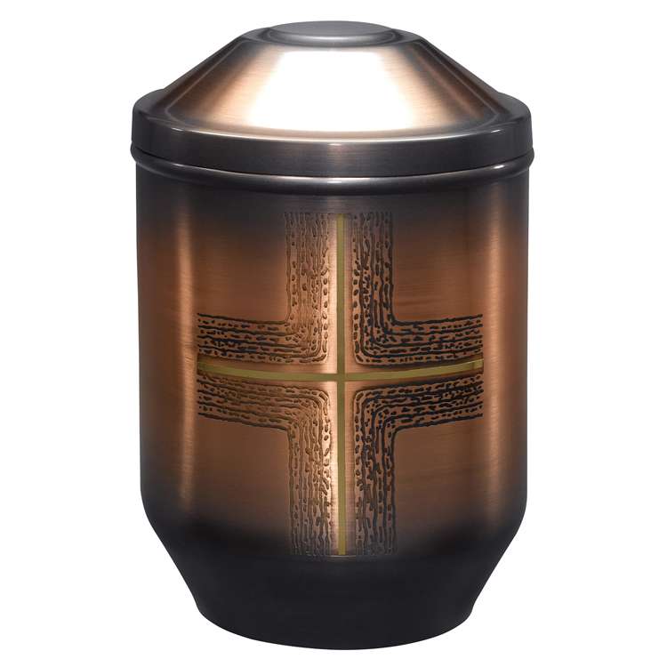Kupfer-Urne mit geätztem Motiv: "KREUZ"; 264 mm, ø = 183 mm | Kupfer ...